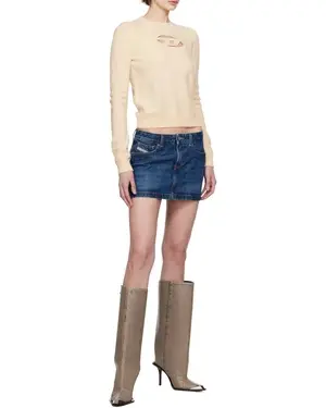 DIESEL® De-ron Whiskering Effect Denim Mini Skirt
