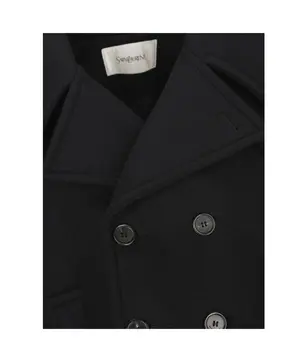 Saint Laurent Double-breasted Cropped Coat - Black