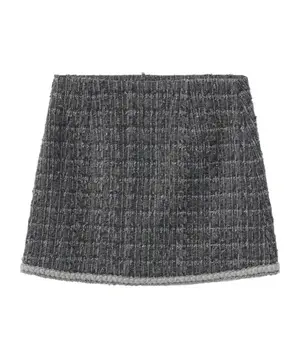 Marissa Chiara A-line Woolen Skirt With Contrast Trim - Grey