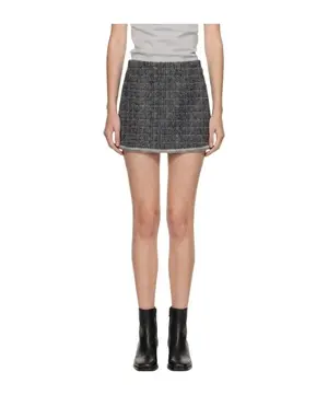 Marissa Chiara A-line Woolen Skirt With Contrast Trim - Grey