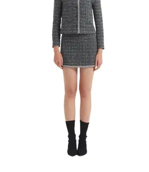 Marissa Chiara A-line Woolen Skirt With Contrast Trim - Grey