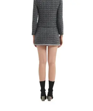 Marissa Chiara A-line Woolen Skirt With Contrast Trim - Grey