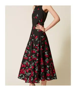 TWINSET Cherry Print Halterneck Flared Midi Dress