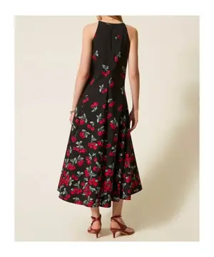 TWINSET Cherry Print Halterneck Flared Midi Dress