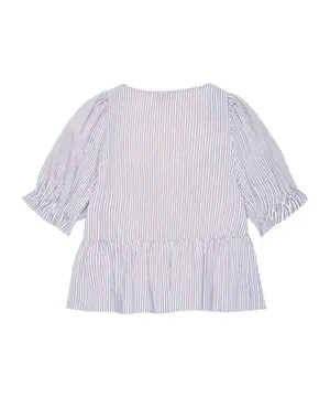 GANNI Candy Striped Puff Sleeve Blouse - Soft Chambray