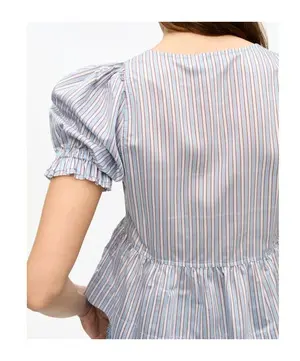 GANNI Candy Striped Puff Sleeve Blouse - Soft Chambray