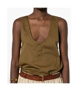 Saint Laurent Sleeveless U-neck Top With Deep V-armholes - Green