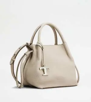 TOD'S Leather Bucket Bag With Detachable T Timeless Charm - Nude
