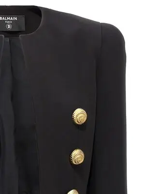 Balmain Button Detailed Cropped Jacket - Black