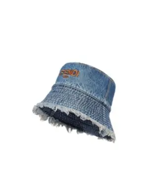 Fendi Embroidered Denim Bucket Hat - Blue