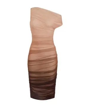 Elisabetta Franchi Draped One-shoulder Dress - Cocoa
