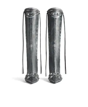 Balenciaga Pointed-toe Denim Boots With Studs And Buckles