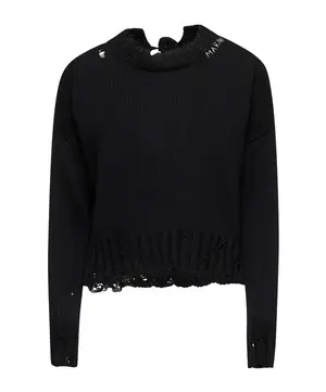 Marni Distressed Knitted Jumper With Self-tie Back - Black