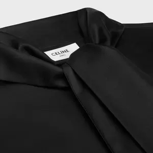 Celine Cropped Silk Twill Lavalliere Shirt - Black
