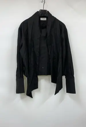 Celine Cropped Silk Twill Lavalliere Shirt - Black