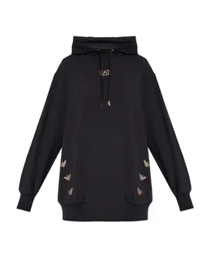 EA7 Logo-print Long-sleeve Hoodie - Black