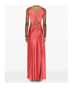 Alberta Ferretti Sleeveless Cut-out Satin Gown - Red