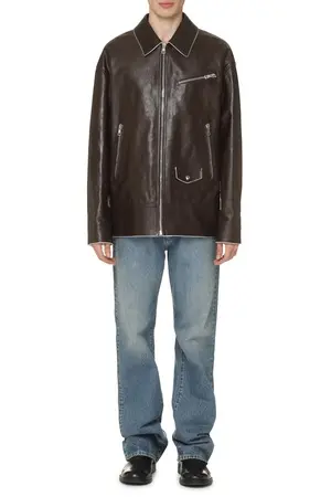 Gucci Zip-up Collared Leather Jacket - Brown