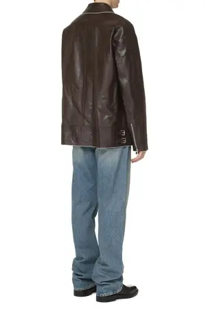 Gucci Zip-up Collared Leather Jacket - Brown