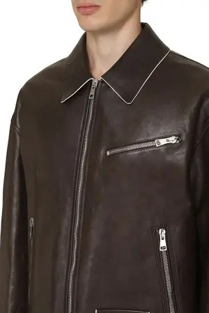 Gucci Zip-up Collared Leather Jacket - Brown