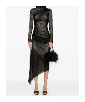 MUGLER Asymmetrical Double-layered High Neck Dress
