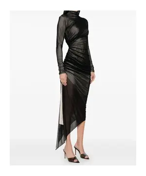 MUGLER Asymmetrical Double-layered High Neck Dress