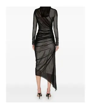 MUGLER Asymmetrical Double-layered High Neck Dress