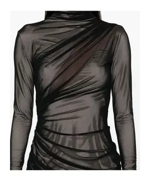 MUGLER Asymmetrical Double-layered High Neck Dress