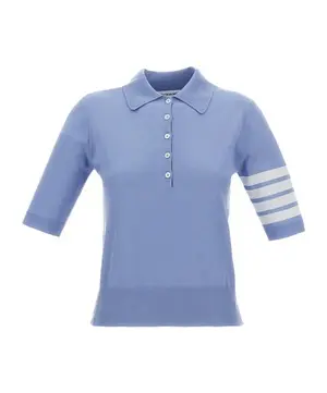 Thom Browne 4-bar Button Detailed Short-sleeved Polo Shirt - Blue