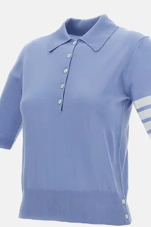 Thom Browne 4-bar Button Detailed Short-sleeved Polo Shirt - Blue