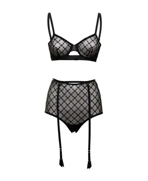 Gucci Gg Star Embroidered Tulle Lingerie Set - Black