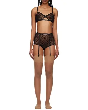 Gucci Gg Star Embroidered Tulle Lingerie Set