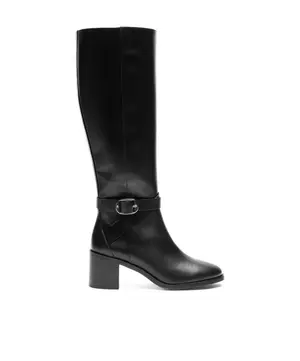 STUART WEITZMAN Leather Round Toe Boots With Side Zip And Buckle Detail