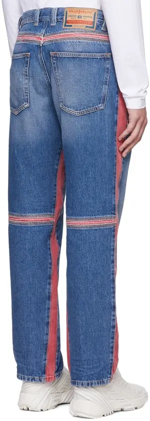 DIESEL® D-mand Mid-rise Straight Leg Jeans With Contrast Inserts - Blue