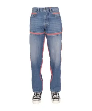 DIESEL® D-mand Mid-rise Straight Leg Jeans With Contrast Inserts - Blue
