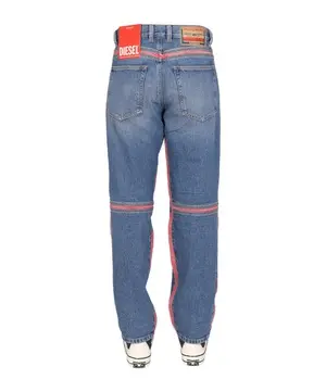 DIESEL® D-mand Mid-rise Straight Leg Jeans With Contrast Inserts - Blue