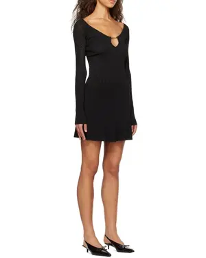 Jacquemus Long Sleeve Ribbed Scalloped Mini Dress - Black