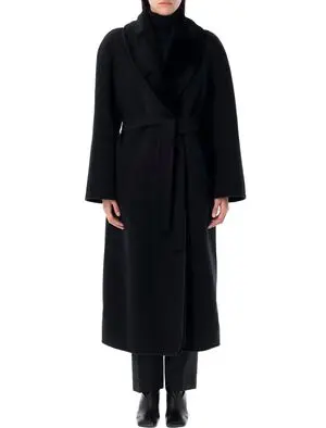 Fendi Wrap-style Belted Waist Cocoon Coat - Black