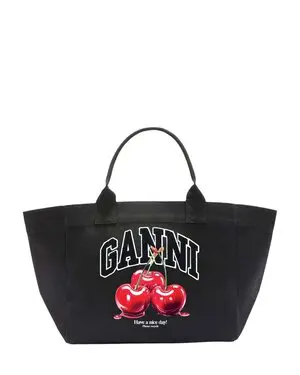 GANNI Cherry Print Tote Bag - Phantom Black