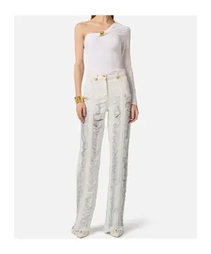 Elisabetta Franchi Draped One-shoulder Top With Embellished Clasp - Ivory