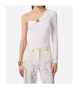 Elisabetta Franchi Draped One-shoulder Top With Embellished Clasp - Ivory