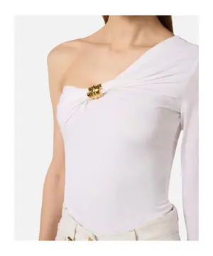 Elisabetta Franchi Draped One-shoulder Top With Embellished Clasp - Ivory