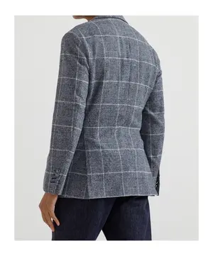 Brunello Cucinelli Overcheck Prince Of Wales Deconstructed Cavallo Blazer - Gray