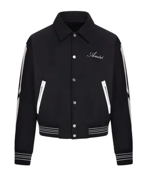 Amiri Logo Embroidered Bones Bomber Jacket - Black