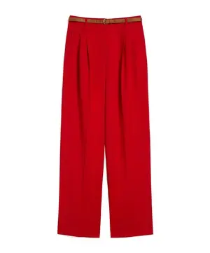 Max Mara Pleated Wide-leg Trousers With Belt - Red
