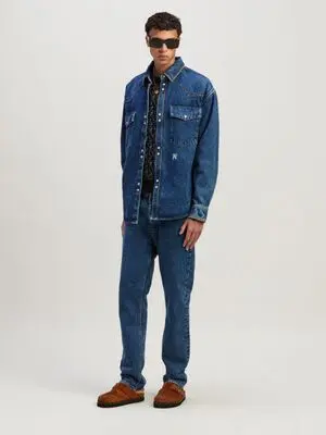 Palm Angels Monogram Detailed Straight Leg Jeans - Blue