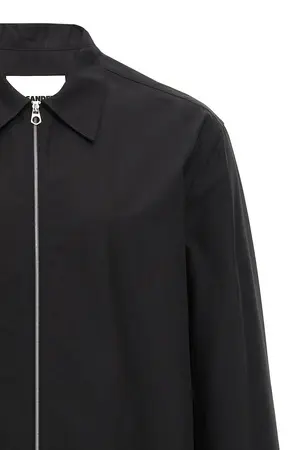 JIL SANDER Long Sleeved Zip-up Shirt - Black