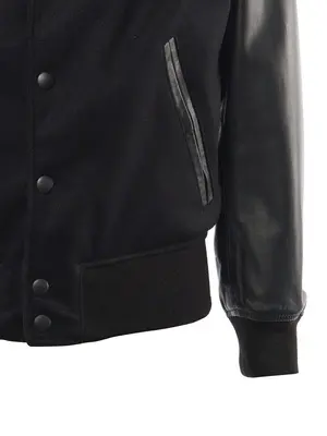 GIULIANO GALIANO Varsity Leather-sleeve Jacket - Black