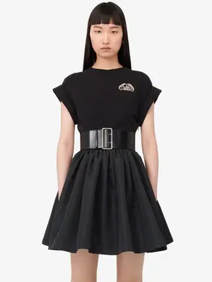Alexander McQueen Crewneck Mini Dress With Pleated Skirt