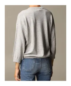 Moschino Crystal Embellished Logo Knit Pullover - Gray